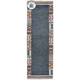 L&auml;ufer Theko "Nuno, reine Wolle, Handgefertigt, mit Bord&uuml;re" Gr. 11, blau (dunkelblau), B:70cm H:14mm L:240cm, Wolle, Teppiche, L&auml;ufer, handgetuftet, Br&uuml;cke, Wohnzimmer, Schlafzimmer, Esszimmer