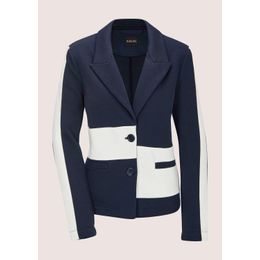 Madeleine Mode Langarmshirt MADELEINE "Blazer Elegante Businessjacke mit Kontrasten", Damen, Gr. 38, blau (marine, wollwei&szlig;), Obermaterial: 85% Baumwolle CO. 15% Polyester PES., Modern, Shirts Langarmshirt, Asymmetrische Blocktreifen