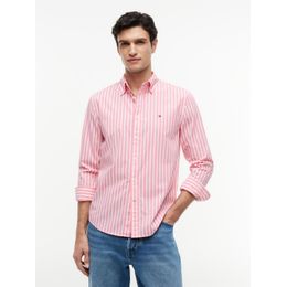 Langarmhemd Tommy Hilfiger "FLEX POPLIN SEASONAL STRIPE SHT", Herren, Gr. L, N-Gr, doll pink, stripe, Web, Obermaterial: 100% Baumwolle, gestreift, regular fit normal, 1-Knopf-Manschette, Hemden, mit Flex-Streifen, regular fit