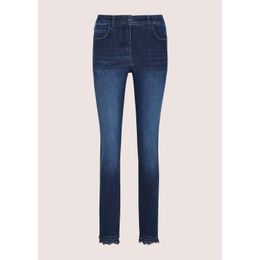 Madeleine Mode Regular-fit-Jeans MADELEINE "Jeans Slim Fit Five-Pocket-Hose", Damen, Gr. 34, N-Gr, dunkelblau, Obermaterial: 83% Baumwolle CO. 15% Polyester PES. 2% Elasthan EL., Modern, Jeans, 5 Pocket Jeans mit Spitze