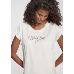 Pyjamaoberteil Vivance Dreams, Damen, Gr. 44/46, wei&szlig;, Single Jersey, Obermaterial: 100% Baumwolle, unifarben, Basic, Basic h&uuml;ftlang, Rundhals, angeschnitten, Shirts, mit Herzprint