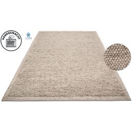 Wollteppich OTTO HOME "Wolly Rahmen, handgewebt, Wolle" Gr. 7, beige (sand), B:240cm H:14mm L:320cm, Kunstfaser, Wolle, Teppiche, einfarbig, Teppich, Wohnzimmer, Schlafzimmer, Esszimmer