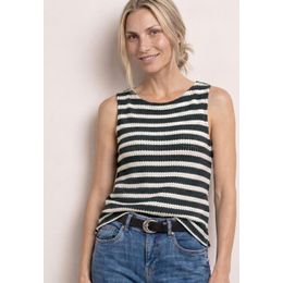 Tr&auml;gertop Street One, Damen, Gr. 42, deep bound gr&uuml;n, Web, 65% Baumwolle, 35% Polyester, gestreift, normal normal, U-Boot-Ausschnitt, abgesteppt, Tops Tr&auml;gertop, mit Strick-Struktur