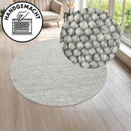 Teppich "Ainhoa, handgewebt, Wolle" Gr. 9, grau, H:12mm &Oslash;:120cm, Kunstfaser, Wolle, LeGer Home by Lena Gercke, Teppiche, Teppich, Teppich, Wohnzimmer, Schlafzimmer, Esszimmer