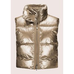 Madeleine Mode Kurzweste MADELEINE "Steppweste Sommerweste mit Glanz-Finish", Damen, Gr. 42, gold (goldfarben), Obermaterial: 100% Polyamid PA., Modern, normal, Westen, Wattierte Steppweste in Kurzform