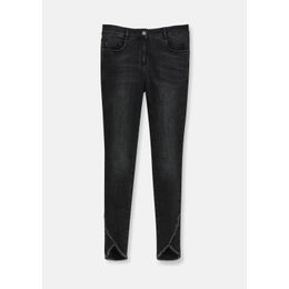 Madeleine Mode Regular-fit-Jeans MADELEINE "Jeans Verk&uuml;rzte 5-Pocket-Hose mit Fransen", Damen, Gr. 18, N + K Gr, schwarz, Obermaterial: 71% Baumwolle CO. 20% Lyocell CLY. 6% Polyester PES. 3% Elasthan EL., Modern, Jeans, abgeschr&auml;gter Fransensaum