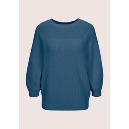 Madeleine Mode Longpullover MADELEINE "Strickpullover Zeitloser Baumwollpullover mit Perlfang-Muster", Damen, Gr. 34, blau (tintenblau), Obermaterial: 100% Baumwolle CO., Modern, Pullover Longpullover, weite &Auml;rmel