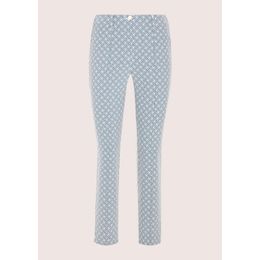 Madeleine Mode Stoffhose MADELEINE "Jerseyhose Jacquardhose mit grafischem Muster", Damen, Gr. 34, N + K Gr, rauchblau, wollwei&szlig;, Obermaterial: 66% Baumwolle CO. 30% Polyamid PA. 4% Elasthan EL., Modern, schmal, Hosen Stoffhose, Jacquardhose mit elastischem Bund
