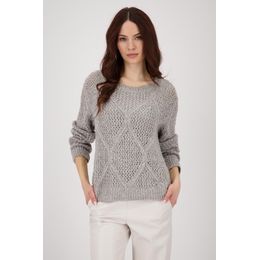 Strickpullover monari "Pullover Ajour Paillette", Damen, Gr. 44, beige (greige), Strick, Obermaterial: 45% Polyester, 34% Polyacryl, 15% Polyamid, 6% Wolle, unifarben, regular fit normal, Rundhals, eingesetzt Rippstrickb&uuml;ndchen, Pullover Strickpullover, Mit Rundhalsausschnitt