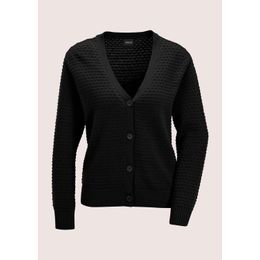 Madeleine Mode Strickjacke MADELEINE "Strickjacke Eleganter Cardigan mit V-Ausschnitt", Damen, Gr. 34, schwarz, Obermaterial: 100% Baumwolle CO., Modern, V-Ausschnitt, Strickjacken Strickjacke, Strukturstrick
