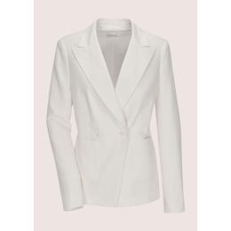 Madeleine Mode Jackenblazer MADELEINE "Blazer Eleganter Zweireiher mit Reverskragen", Damen, Gr. 34, wei&szlig; (wollwei&szlig;), Obermaterial: 70% Lyocell CLY. 30% Leinen LI., Modern, Blazer, &Auml;rmel mit Schlitz