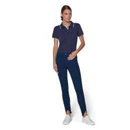 Madeleine Mode Regular-fit-Jeans MADELEINE "Jeans Verk&uuml;rzte 5-Pocket-Hose mit Fransen", Damen, Gr. 18, N + K Gr, blau (marine), Obermaterial: 71% Baumwolle CO. 20% Lyocell CLY. 6% Polyester PES. 3% Elasthan EL., Modern, Jeans, abgeschr&auml;gter Fransensaum
