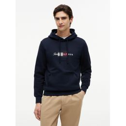 Hoodie Tommy Hilfiger "SCRIPT FLAG HOODIE", Herren, Gr. L, desert sky, Sweatware, Obermaterial: 100% Baumwolle, regular fit normal, B&uuml;ndchen, Sweatshirts Hoodie, mit Flag-Grafik und Tunnelzug