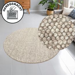 Wollteppich OTTO HOME "Wolly" Gr. 43, beige (sand), H:14mm &Oslash;:120cm, Wolle, Teppiche, Wolle, handgewebt, Handweb Teppiche, Wohnzimmer, Schlafzimmer