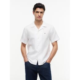 Kurzarmhemd Tommy Hilfiger "LINEN BLEND SOLID SS RF SHT", Herren, Gr. L, N-Gr, wei&szlig;, Web, Obermaterial: 52% Baumwolle, 48% Leinen, regular fit, Hemden