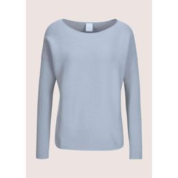 Madeleine Mode Longpullover MADELEINE "Strickpullover L&auml;ssiger Oversized-Pullover mit U-Boot-Ausschnitt", Damen, Gr. 36/38, blau (bleu), Obermaterial: 56% Viskose CV. 44% Polyamid PA., Modern, normal, U-Boot-Ausschnitt, Pullover Longpullover