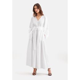 Sommerkleid Seidensticker, Damen, Gr. XS (34), Normalgr&ouml;&szlig;en, wei&szlig;, 100% Leinen, unifarben, regular fit, V-Ausschnitt, Kleider Sommerkleid, 1/1 V-Neck Uni