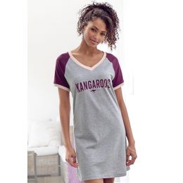 Bigshirt Kangaroos, Damen, Gr. 32/34, rot (bordeaux, grau, meliert), Single Jersey, Graumeliert (Obermaterial): 90% Baumwolle, 10% Polyester. Obermaterial: 100% Baumwolle, bedruckt, bequem kurz, V-Ausschnitt, Raglan&auml;rmel kontrastfarben, Shirts, mit kontrastfarbenen Raglan&auml;rmeln