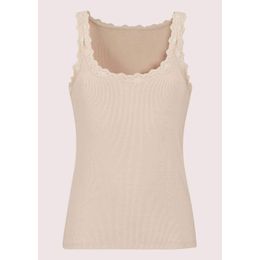 Madeleine Mode Tr&auml;gertop MADELEINE "Spitzentop &Auml;rmelloses Sommer-Top mit edler Spitze", Damen, Gr. 34, beige (berber), Obermaterial: 46% Baumwolle CO. 46% Modal CMD. 8% Elasthan EL., Modern, normal, Tops Tr&auml;gertop, Spitzenborte am Ausschnitt und Armabschlu&szlig;