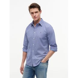 Langarmhemd Tommy Hilfiger "FLEX POPLIN GINGHAM SHIRT", Herren, Gr. M, N-Gr, wedge blau, check, Web, Obermaterial: 100% Baumwolle, regular fit normal, 1-Knopf-Manschette, Hemden