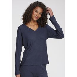 Pyjamaoberteil s.Oliver, Damen, Gr. 40/42, dunkelblau, meliert, Rippware, Obermaterial: 92% Viskose, 8% Elasthan, meliert, l&auml;ssig geschnitten lang, V-Ausschnitt, Shirts, aus weicher Rippqualit&auml;t