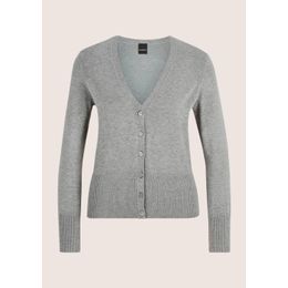 Madeleine Mode Strickjacke MADELEINE "Strickjacke Eleganter Viskose-Cardigan mit Knopfleiste", Damen, Gr. 34, grau (steingrau, melange), Obermaterial: 70% Viskose CV. 30% Polyamid PA., Modern, V-Ausschnitt, Strickjacken Strickjacke, Hochwertige Blendenverarbeitung