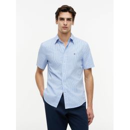 Kurzarmhemd Tommy Hilfiger "FLEX POP CLASSIC STP S/S SHIRT", Herren, Gr. L, N-Gr, blau spell, stripe, Web, Obermaterial: 100% Baumwolle, gestreift, regular fit, Hemden