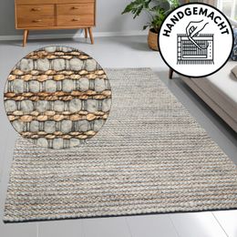 Wollteppich OTTO HOME "Leevy, Wolle und Jute, handgewebt, Handweb Teppiche" Gr. 7, grau, B:240cm H:25mm L:320cm, Jute, Wolle, Teppiche, sch&ouml;ne Streifenoptik, Wohnzimmer, Schlafzimmer, Esszimmer