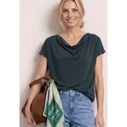 T-Shirt Street One, Damen, Gr. 34, deep bound gr&uuml;n, Stoff, 70% Modal, 30% Polyester, unifarben, comfort fit normal, Wasserfallausschnitt, normaler Saum, Shirts T-Shirt, mit Wasserfallausschnitt