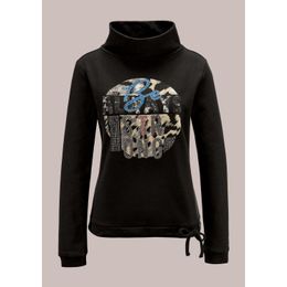 Madeleine Mode Langarmshirt MADELEINE "Sweatshirt mit PRIVACY-Logo-Print Bedrucktes Sweatshirt mit Glanzakzenten", Damen, Gr. 38, schwarz, Obermaterial: 100% Baumwolle CO., Modern, Shirts Langarmshirt