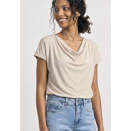 T-Shirt Street One, Damen, Gr. 34, clay sand, Stoff, 70% Modal, 30% Polyester, unifarben, comfort fit normal, Wasserfallausschnitt, normaler Saum, Shirts T-Shirt, mit Wasserfallausschnitt