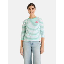 LIEBLINGSST&Uuml;CK LIEBLINGSST&Uuml;CK Longsleeve "Hera" in Gr&uuml;n/ Wei&szlig; - 52% | Gr&ouml;&szlig;e XL | Damen-tops