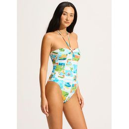 Seafolly Badeanzug in T&uuml;rkis/ Wei&szlig; - 66% | Gr&ouml;&szlig;e L | Damen-bademode