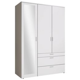 P & B Dreht&uuml;renschrank, Wei&szlig;, Glas, Holzwerkstoff, 4 F&auml;cher, 3 Schublade(n) Schubladen, 135x195x56 cm, Schrankfront mit Spiegel, Schlafzimmer, Kleiderschr&auml;nke, Dreht&uuml;renschr&auml;nke