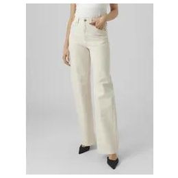 V&eacute;ro Moda Straight-Jeans VERO MODA "VMTESSA HR WIDE STR JEANS ECRU GA", Damen, Gr. 27, L&auml;nge 30, beige (ecru), Denim/Jeans, Obermaterial: 99% Baumwolle, 1% Elasthan, unifarben, straight fit, Jeans Straight-Jeans