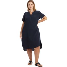 sheego Damen Baumwollkleid mit V-Ausschnitt und Knopfleiste tiefblau Gr&ouml;&szlig;e 42