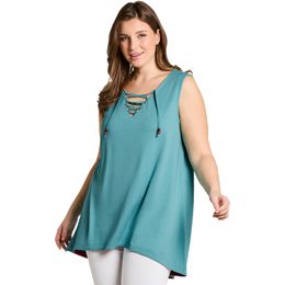 sheego Damen Longtop mit Schn&uuml;rung am V-Ausschnitt ozean Gr&ouml;&szlig;e 44