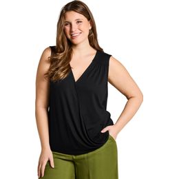 sheego Damen Wickeltop mit Gummibund schwarz Gr&ouml;&szlig;e 58