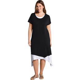 sheego Damen A-Linien-Kleid in 2-in-1-Optik schwarz-wei&szlig; Gr&ouml;&szlig;e 46