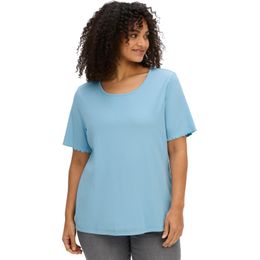 sheego Damen Rippshirt mit Overlocknaht am &Auml;rmel aqua Gr&ouml;&szlig;e 52/54