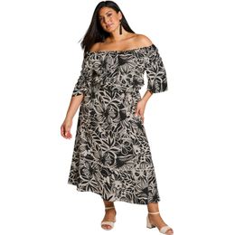 sheego Damen Maxikleid mit floralem Alloverdruck schwarz-sand-bedruckt Gr&ouml;&szlig;e 54