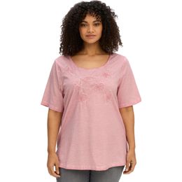 sheego Damen Shirt mit Blumenstickerei rosenquarz Gr&ouml;&szlig;e 52/54