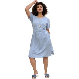 sheego Damen Blumenkleid mit Smokbund bleu-ecru-bedruckt Gr&ouml;&szlig;e 58