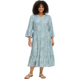 sheego Damen A-Linien-Kleid mit Stufenvolants ecru-topas-bedruckt Gr&ouml;&szlig;e 58
