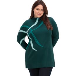 sheego Damen Feinstrickpullover mit Intarsien aus Flauschgarn tiefgr&uuml;n-gemustert Gr&ouml;&szlig;e 52/54