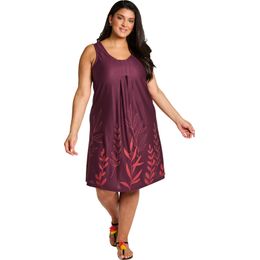sheego Damen A-Linien-Kleid mit Bl&auml;tterprint am Saum burgund-hummer-bedruckt Gr&ouml;&szlig;e 50
