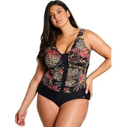 sheego Damen Badeanzug mit tropischem Print schwarz-burgund-bedruckt Gr&ouml;&szlig;e 44C
