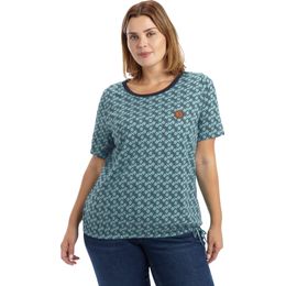 sheego Damen Shirt mit Grafikprint und Gummizug am Saum ozean-tiefblau-bedruckt Gr&ouml;&szlig;e 48/50