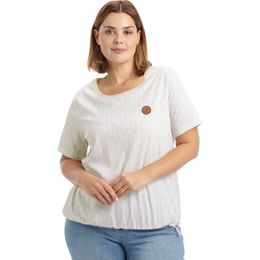 sheego Damen Rundhalsshirt mit elastischem Tunnelzug sand-wei&szlig;-bedruckt Gr&ouml;&szlig;e 40/42