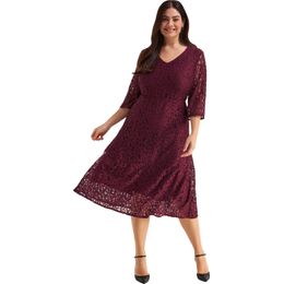 sheego Damen Spitzenkleid mit blickdichtem Futter burgund Gr&ouml;&szlig;e 40